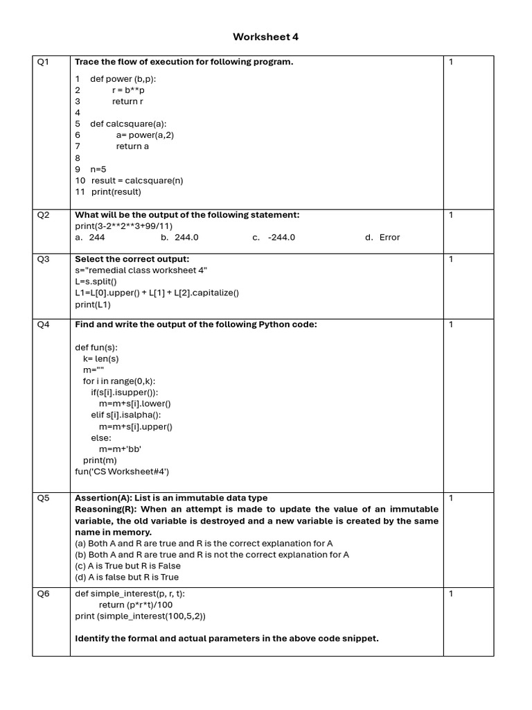 Python Worksheet 4 Solutions | PDF