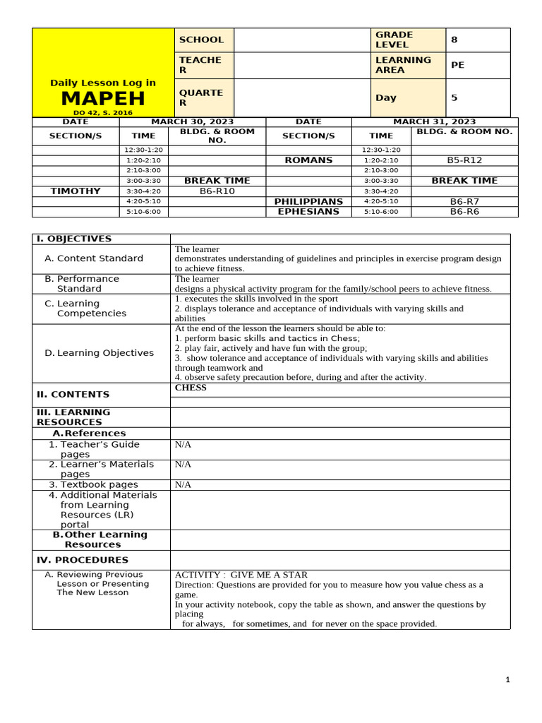 G8 Pe Day 5 Q3 2022 2023 (New) | PDF | Learning | Chess
