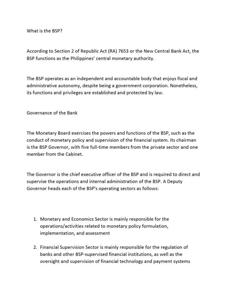 BSP: Philippines' Central Bank Overview | PDF | Banks | Monetary Policy