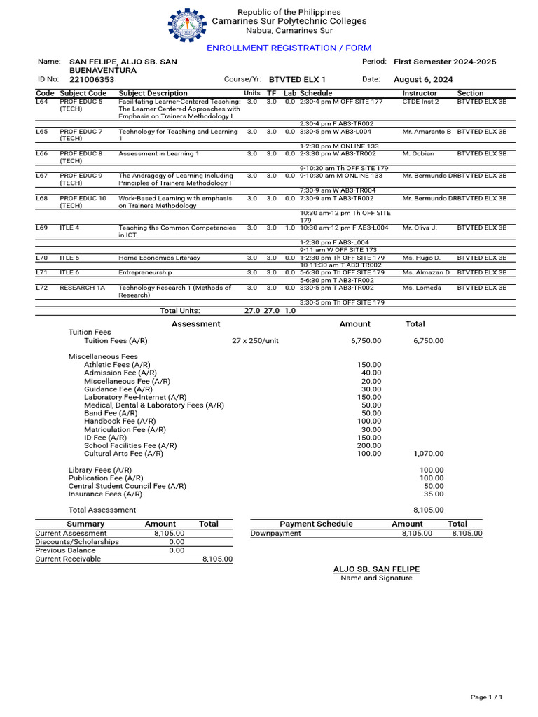 San Felipe, Aljo Sb. San Buenaventura First Semester 2024-2025 ...