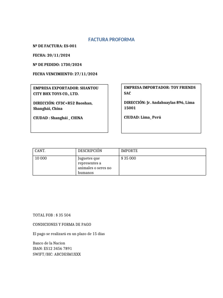 Factura Proforma ES-001 | PDF
