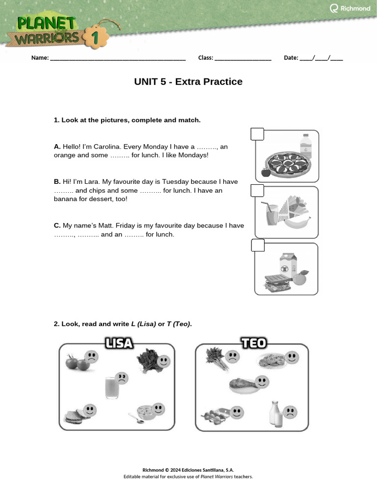 PW1 TRM ExtraPractice U5 | PDF | Foods