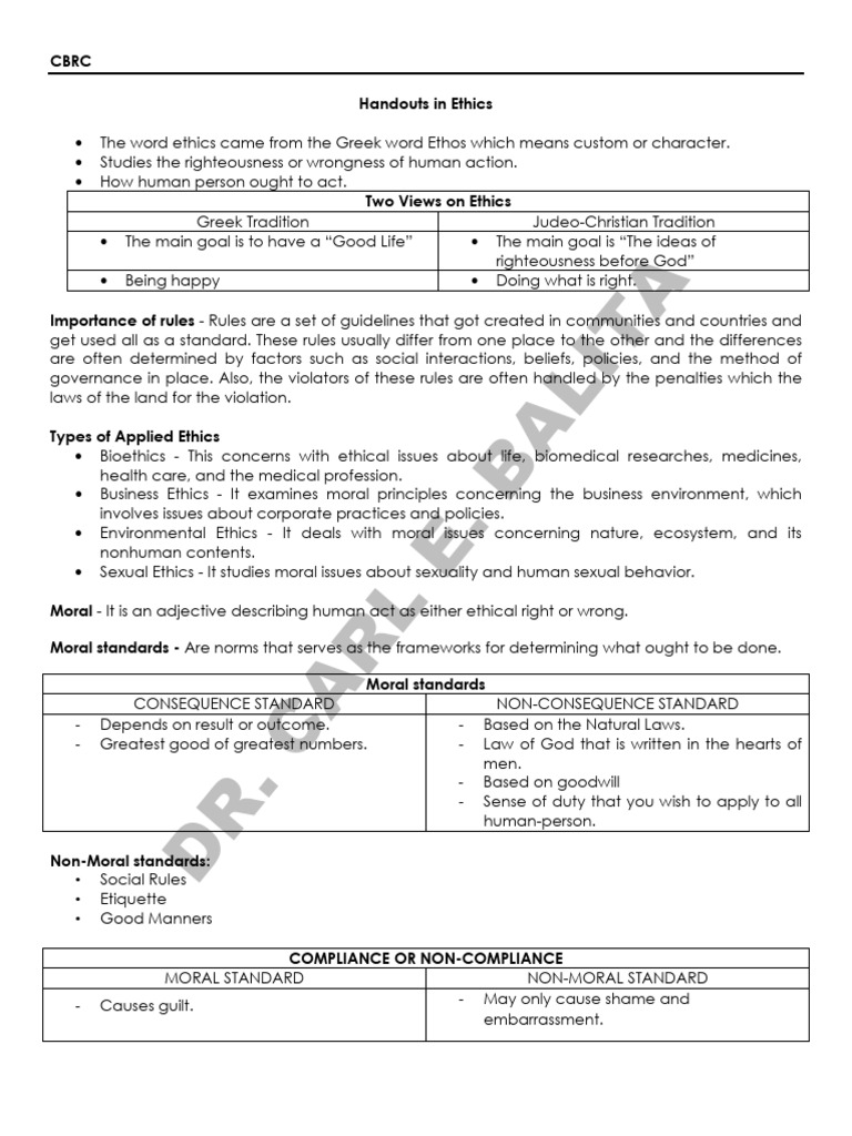 Ethics-handouts-CBRC | PDF | Utilitarianism | Morality