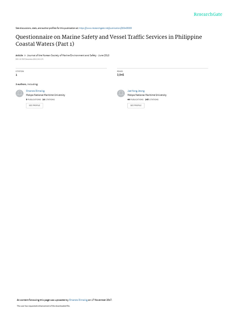 Questionnaire On Marine Safety and Vessel Traffic | PDF | Risk | Ships