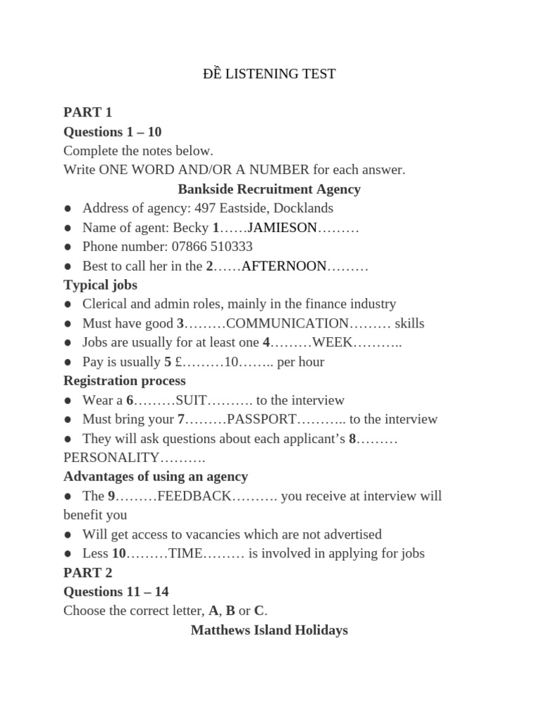 Listening Test Practice Questions | PDF | Eucalyptus | Sibling