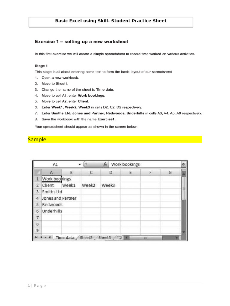 Excel Practice Sheet for Students | PDF