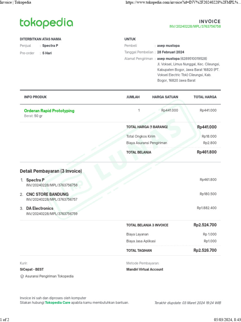 Invoice Tokopedia PCB | PDF