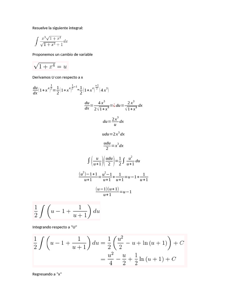 Ejemplo de Integral Cambio de Variable | PDF