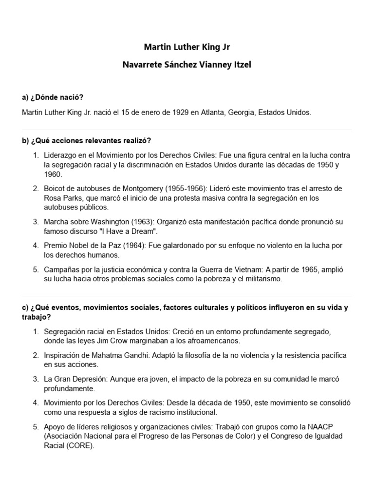 Legado y vida de Martin Luther King Jr. | PDF | Martin Luther King hijo ...