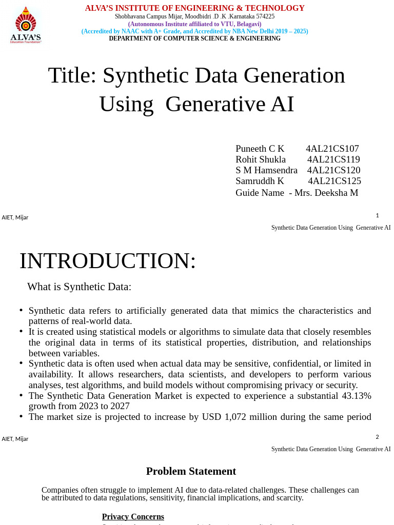 Synthetic Data Generation Leveraging Generative AI | PDF | Artificial Intelligence ...