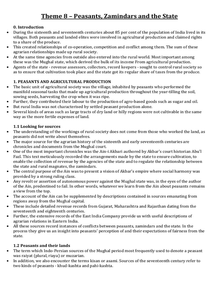 Theme 8 - Peasants, Zamindars and The State | PDF | Mughal Empire