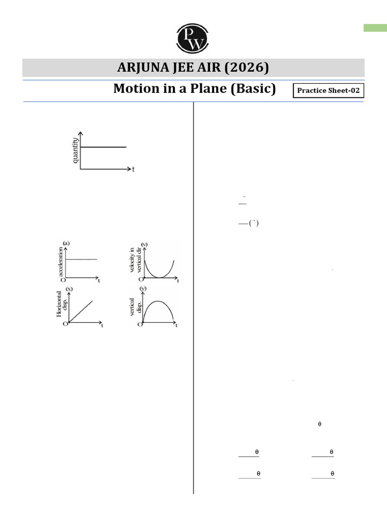 Motion in A Plane - Practice Sheet-02 - Arjuna JEE AIR 2026 | PDF ...