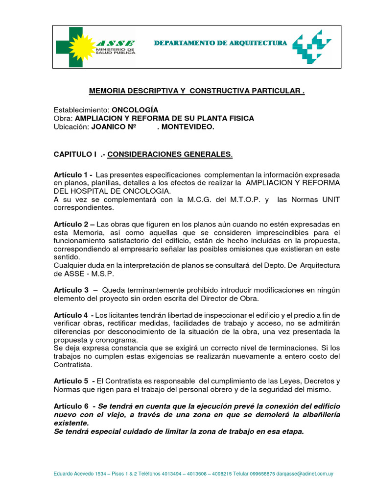 MEMORIA CONSTRUCTIVA oncología | PDF | Hormigón | Cemento