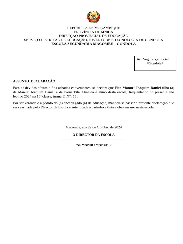 Declaracao de Efectividade | PDF