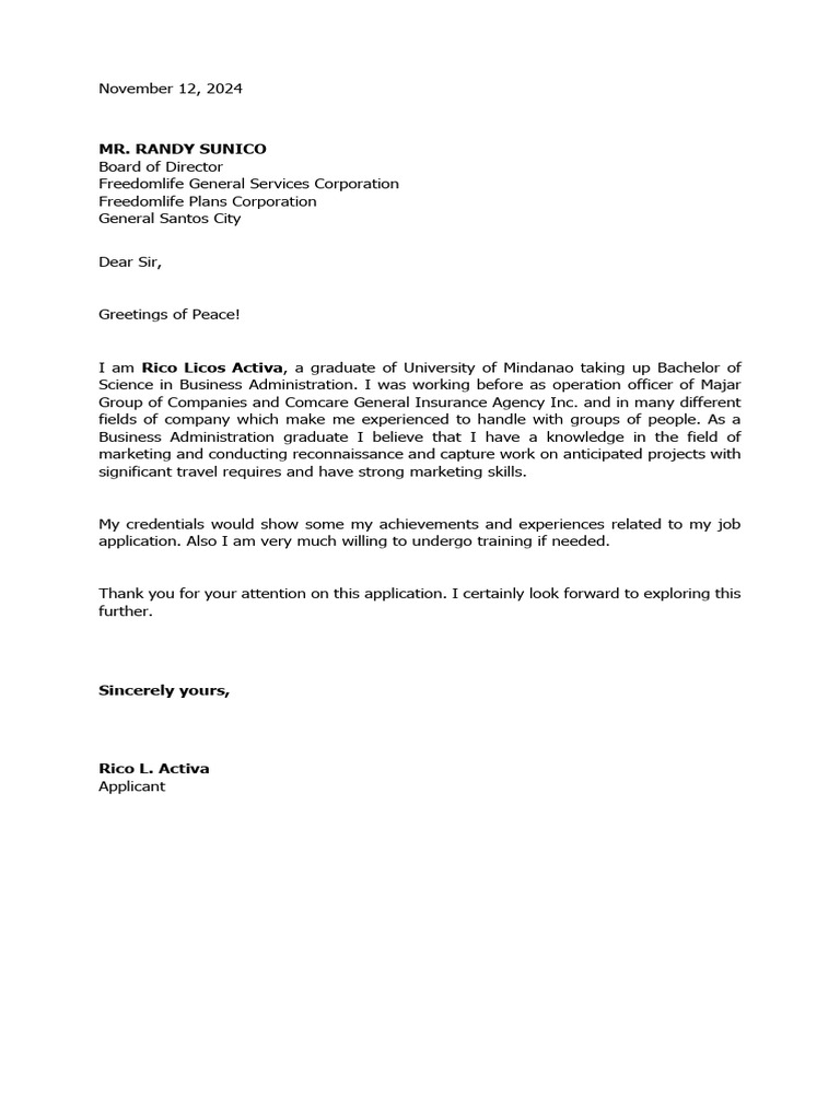 FL application letter | PDF