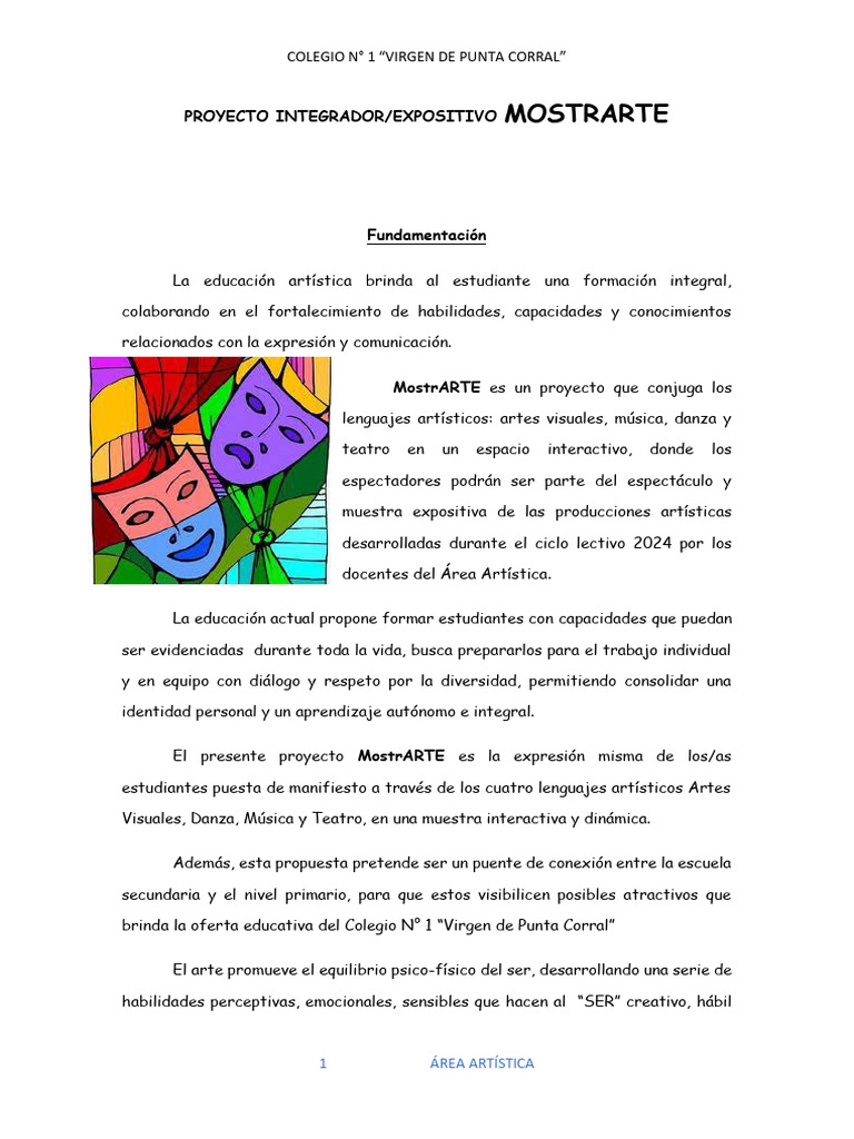 PROYECTO INTEGRADOR MOSTRARTE | PDF | Educación en artes visuales ...