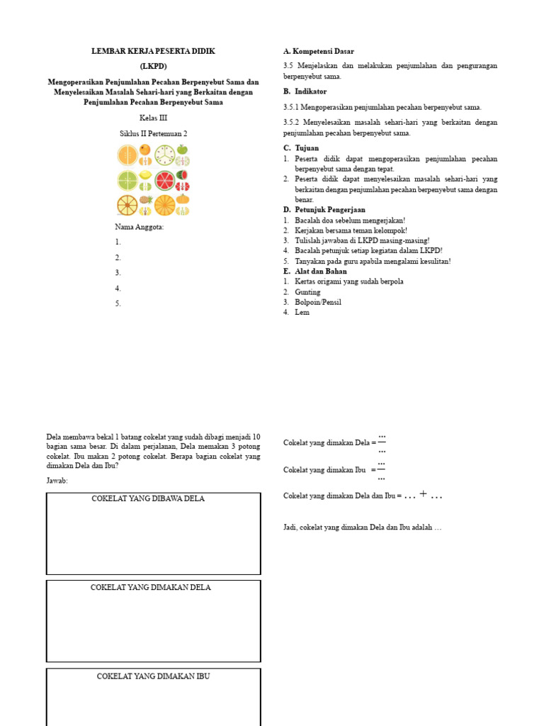 LKPD Penjumlahan Pecahan | PDF