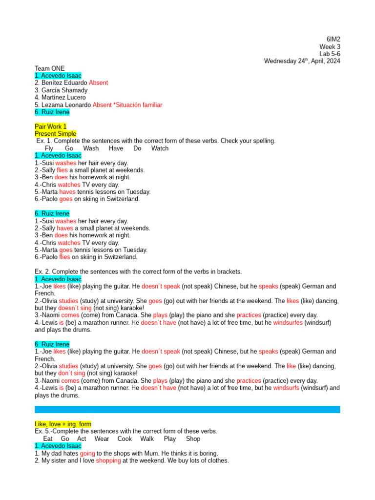 Present Simple Pair Work 1 | PDF
