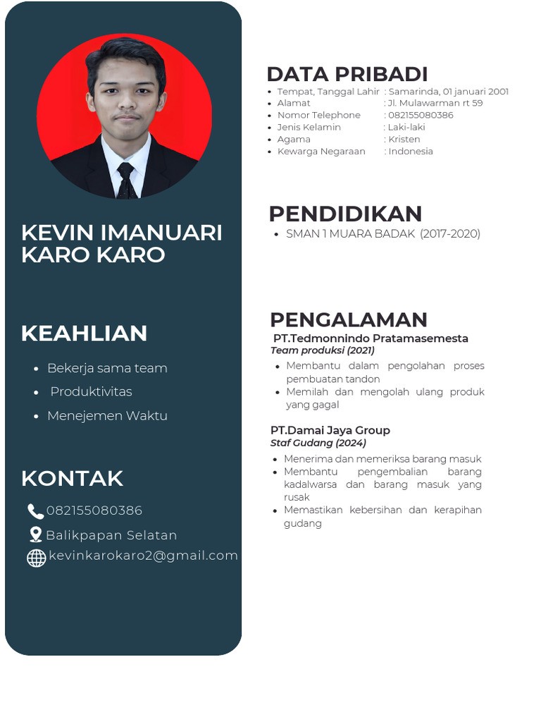 CV Kevin - Pengalaman Staf Gudang | PDF