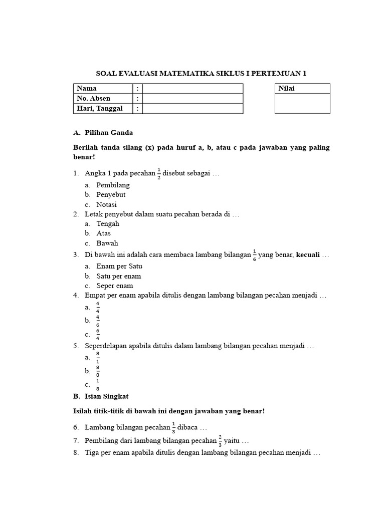 Pre Test Dan Post Test Pertemuan 1 | PDF