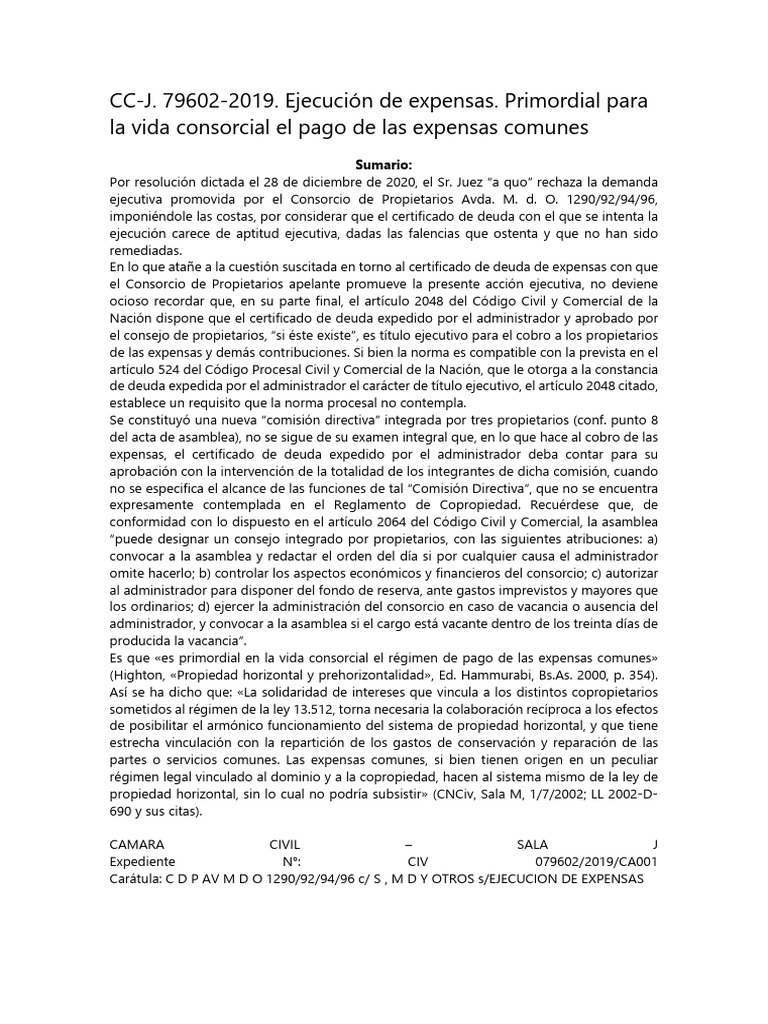 Ejecución de Expensas. Primordial para La Vida Consorcial El Pago de Las Expensas Comunes | PDF ...