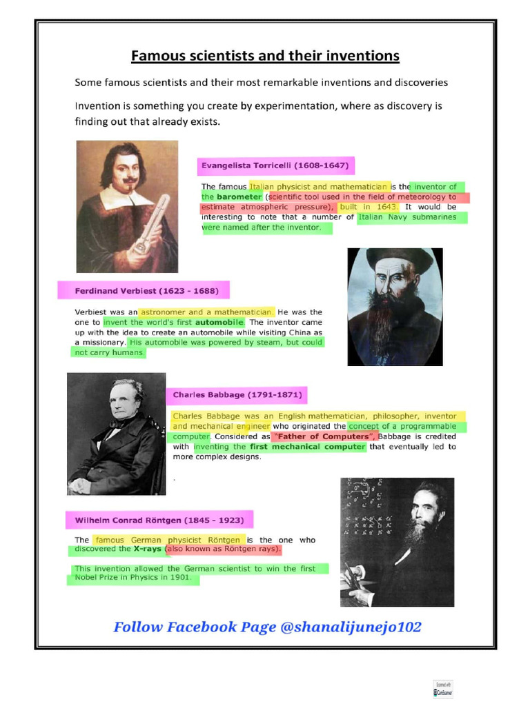Famous Scientists and Their Inventions | PDF
