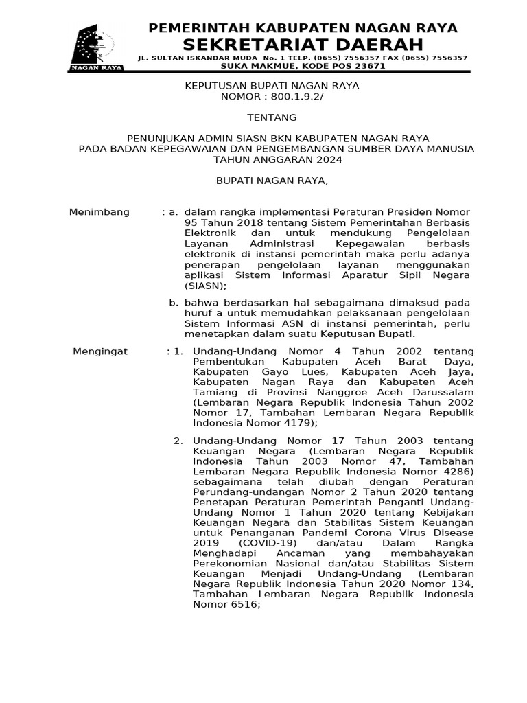 Admin SIASN Nagan Raya 2024 | PDF