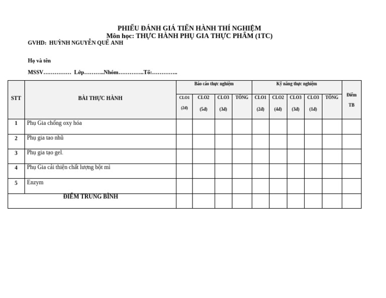 Form-Danh Gia Tung Buoi | PDF