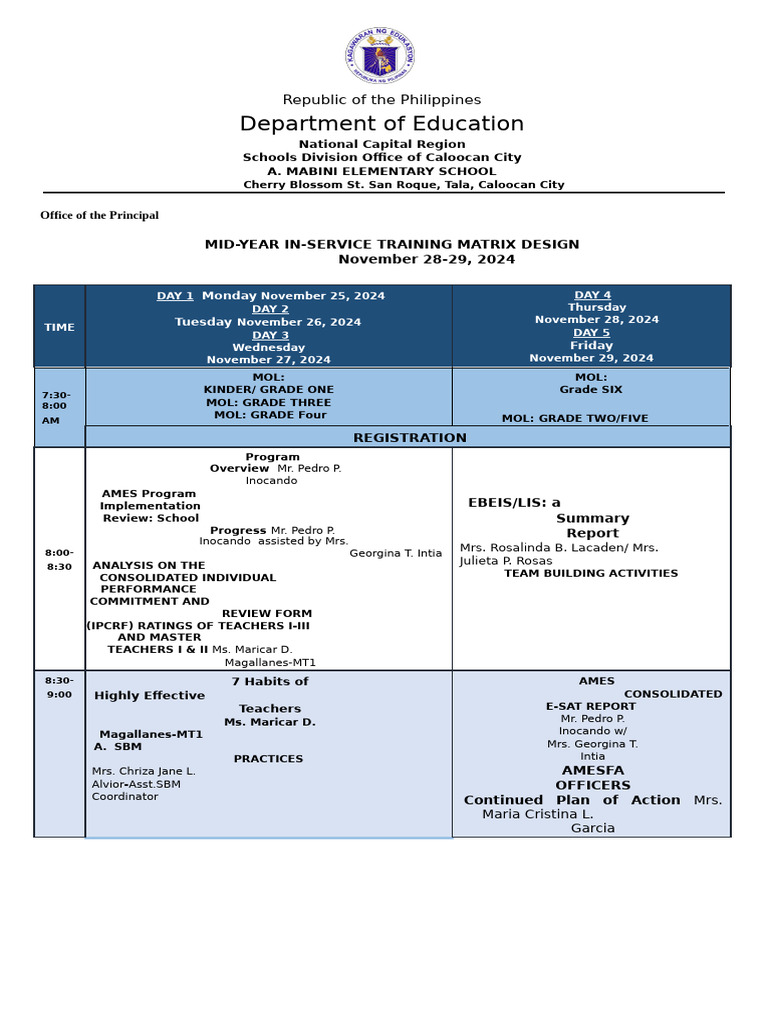 MID-YEAR - INSERVICE TRAINING 2024-Portrait | PDF | Human Communication ...