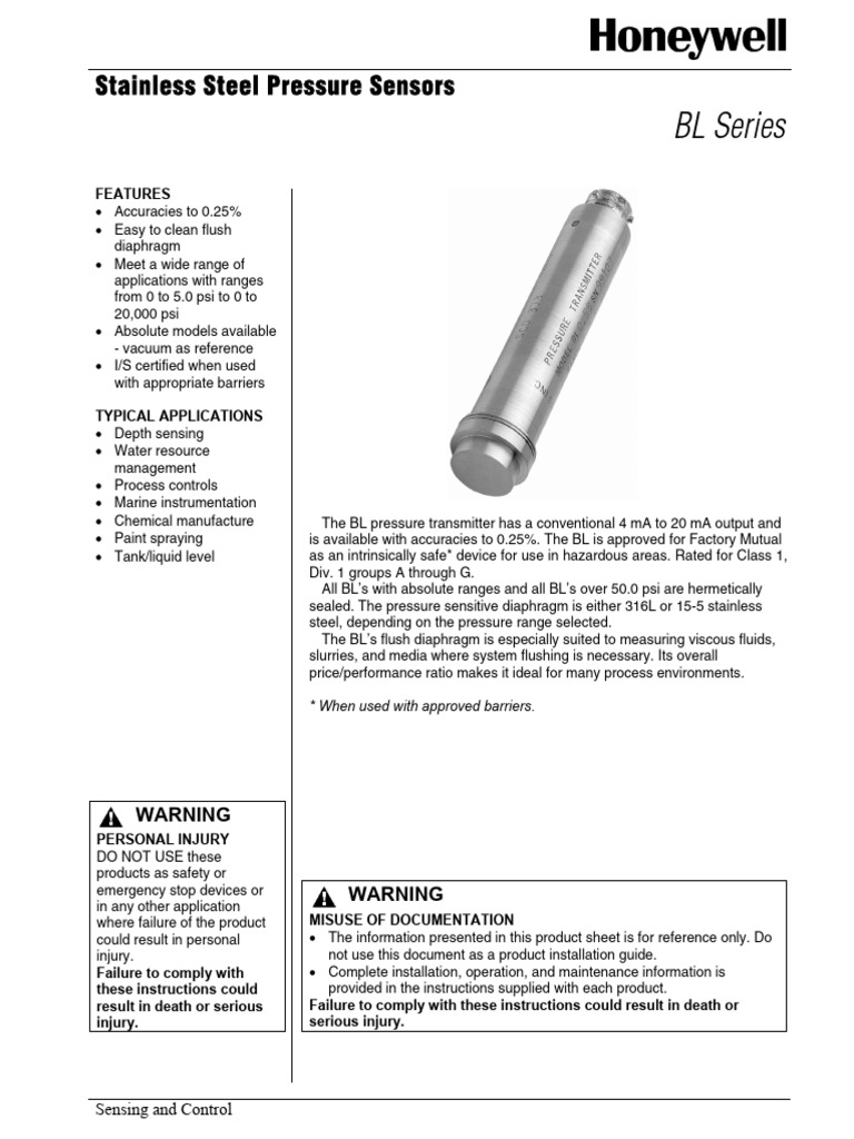 BL | PDF | Pressure Measurement | Pressure
