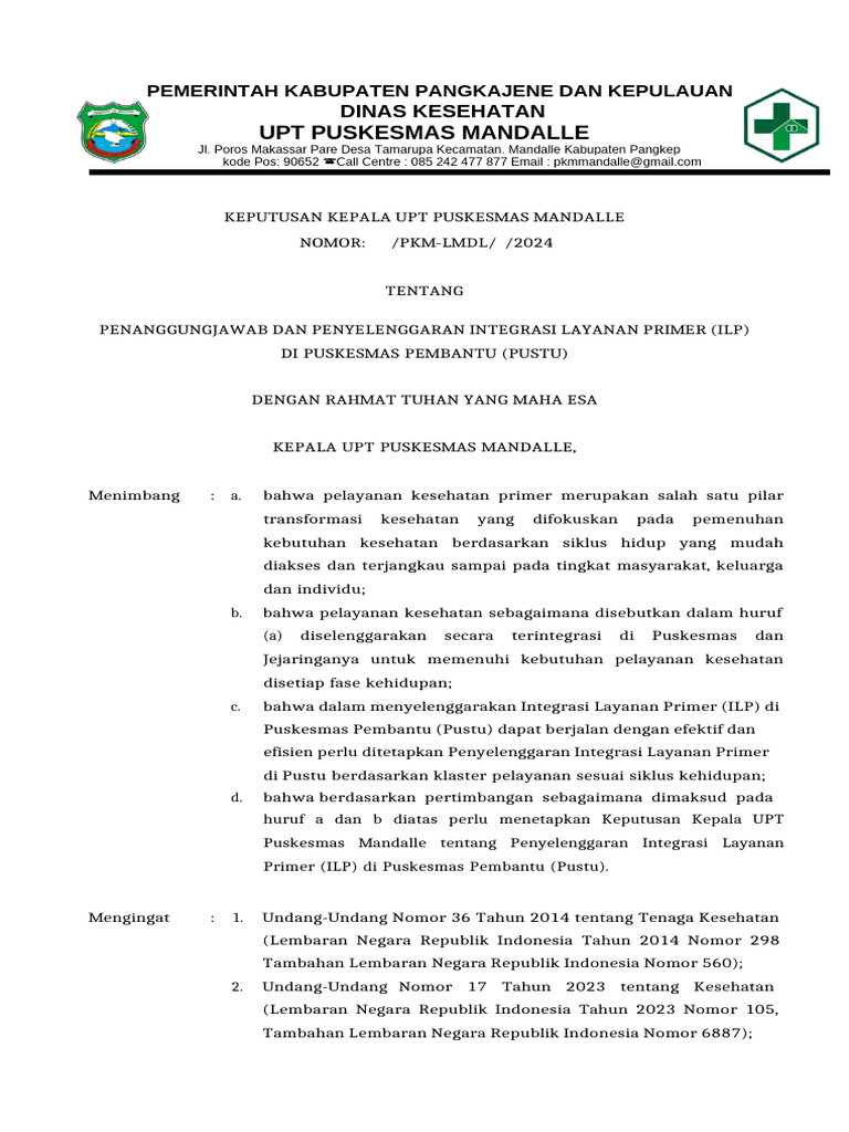 Penyelenggaraan ILP di Pustu Mandalle | PDF