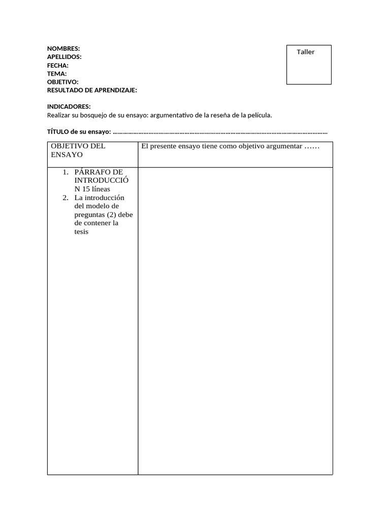 Bosquejo de Ensayo Argumentativo sobre Película | PDF