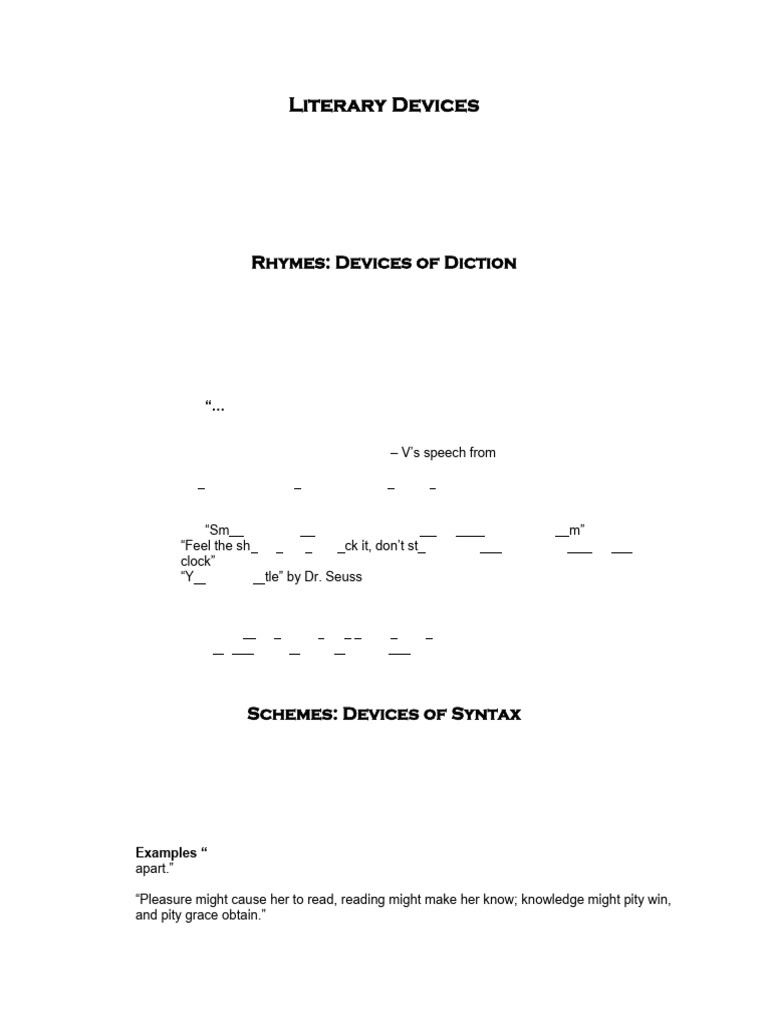 Literary Devices Handout | PDF | Rhyme | Syntax