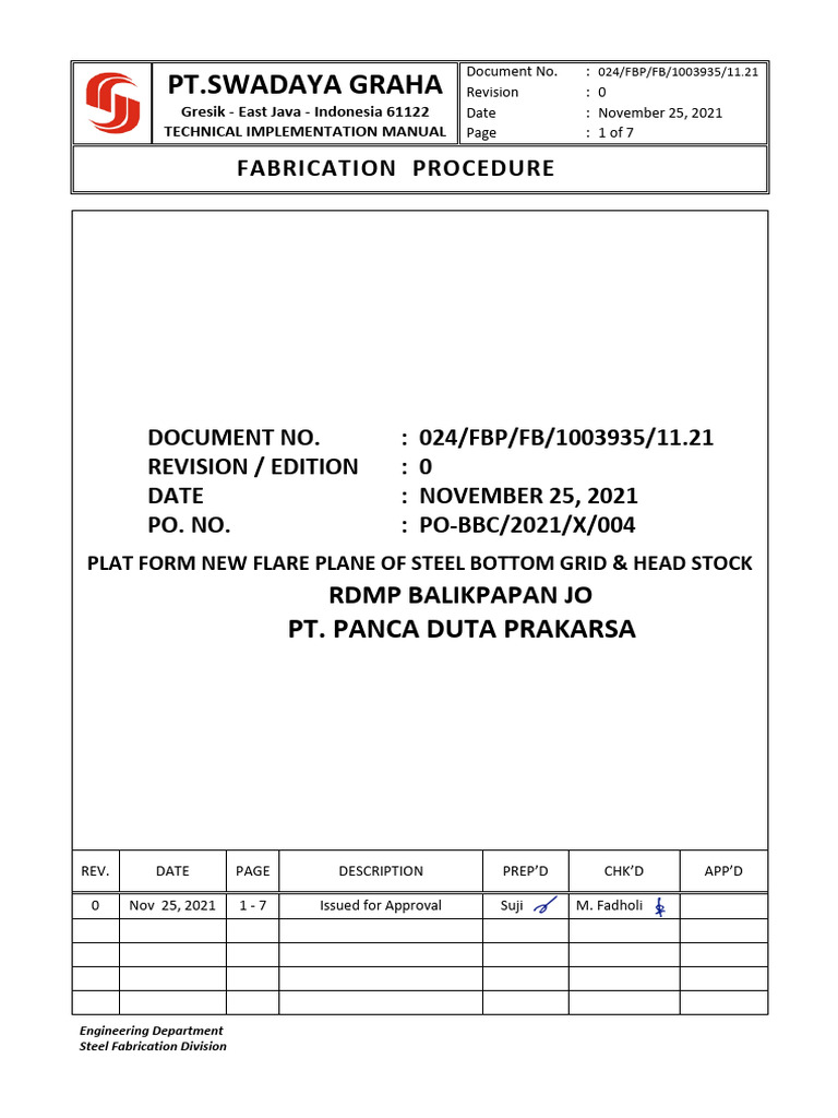 Fabrication Procdure R.0 | PDF | Welding | Construction