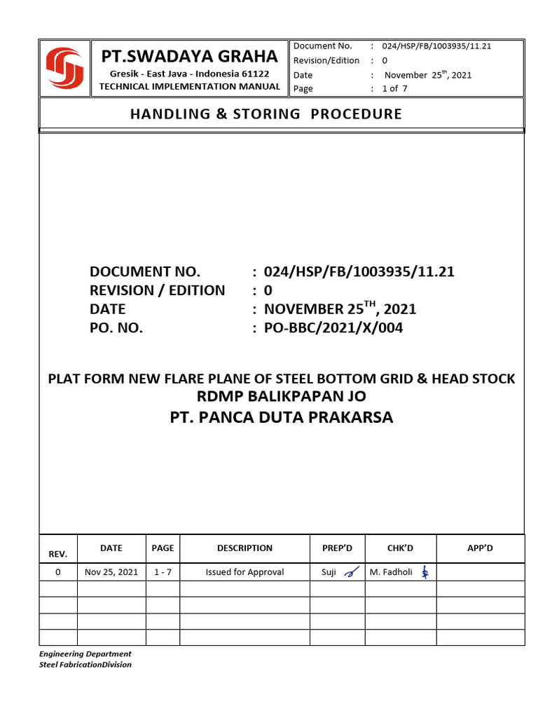 HANDLING & STORING PROCEDURE R.0 | PDF | Crane (Machine) | Forklift