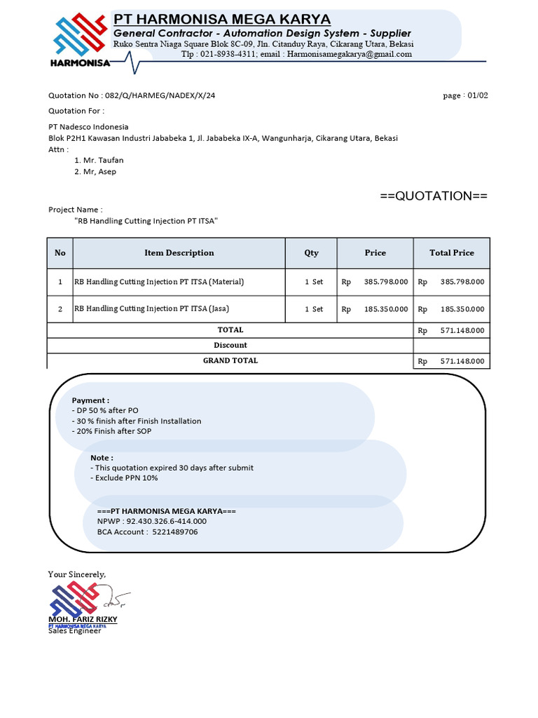 82-X-24-Q-HARMEG-NADEX-RB Handling Cutting Injection PT ITSA | PDF ...