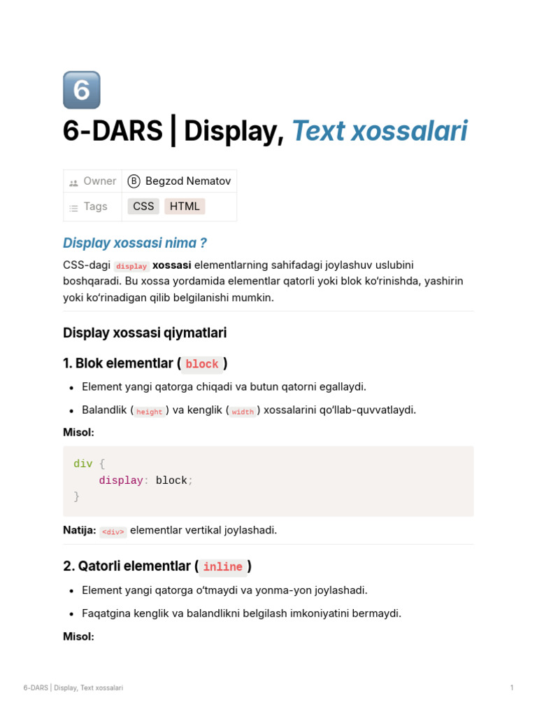 6-DARS Display Text Xossalari | PDF