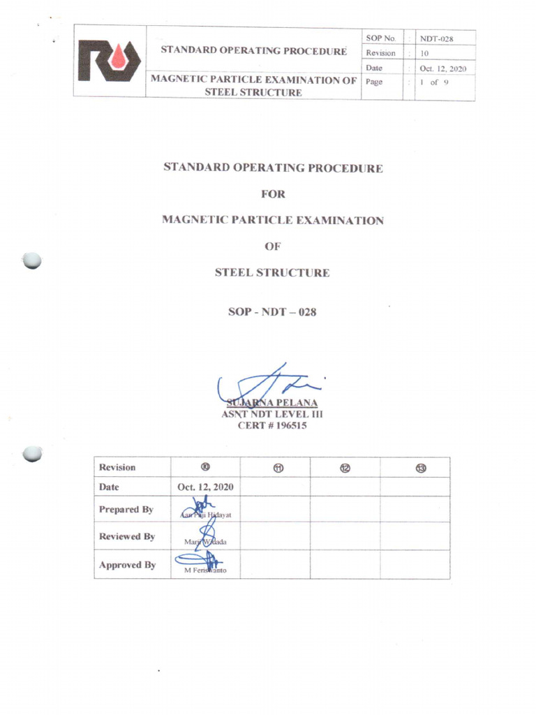 Sop Magnetic Particle Examination | PDF