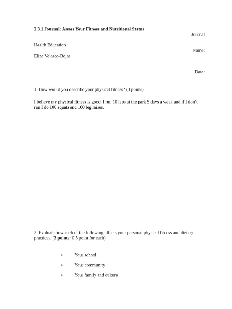 2.3.1 Journal - Assess Your Fitness and Nutritional Status (Journal ...