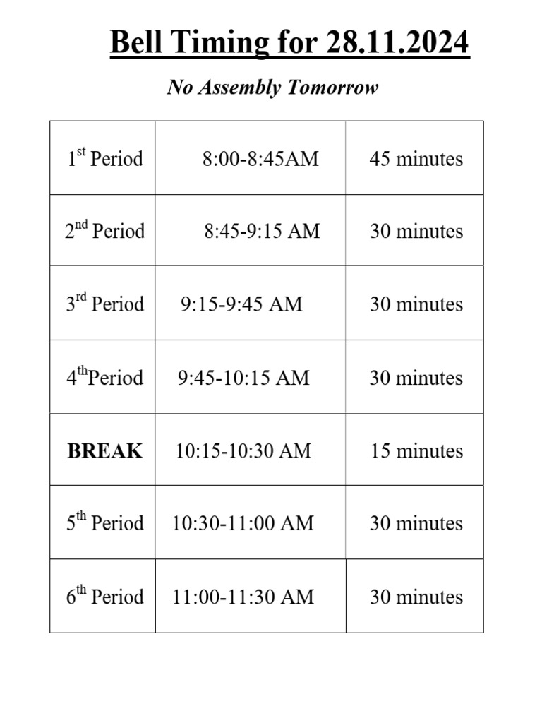 Bell Timing I.E For 28.11.2024 PDF | PDF