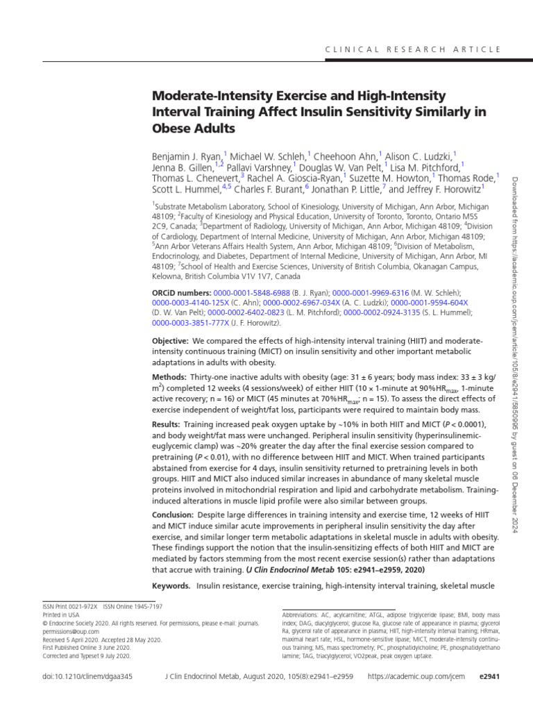 HIIT vs MICT: Insulin Sensitivity in Obesity | PDF | High Intensity ...