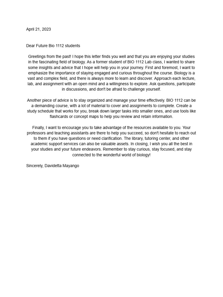 Letter To Bio Students | PDF