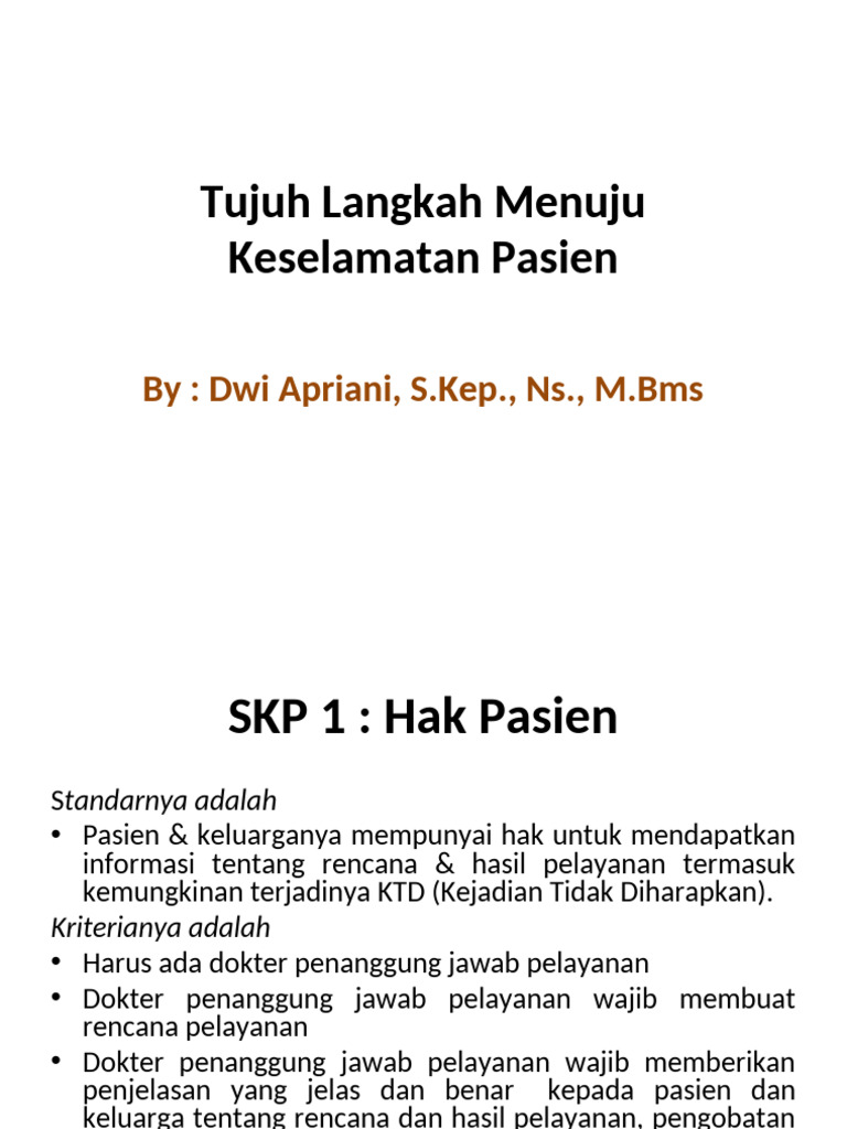Tujuh Langkah Menuju Keselamatan Pasien | PDF