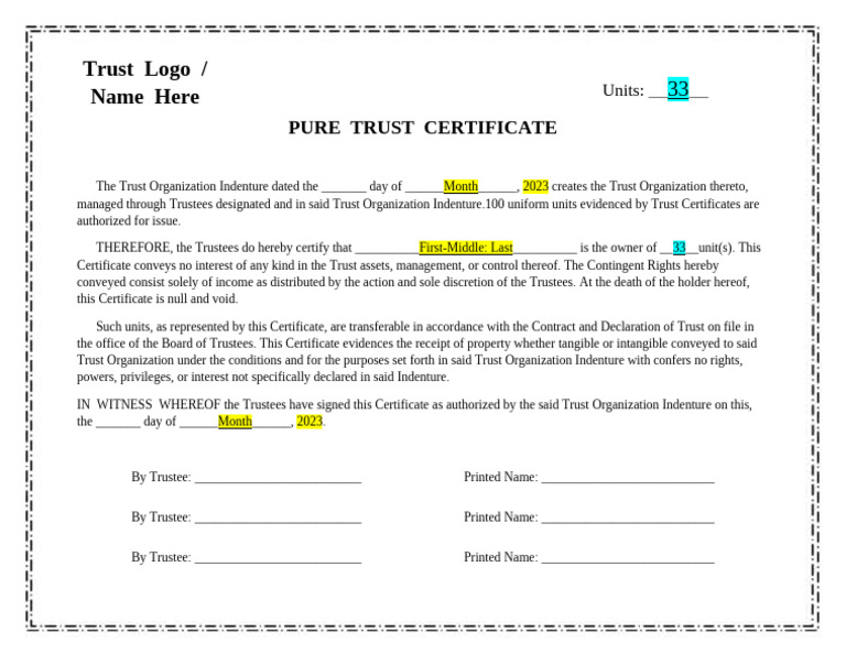 Pure Trust Certificate for 33 Units | PDF