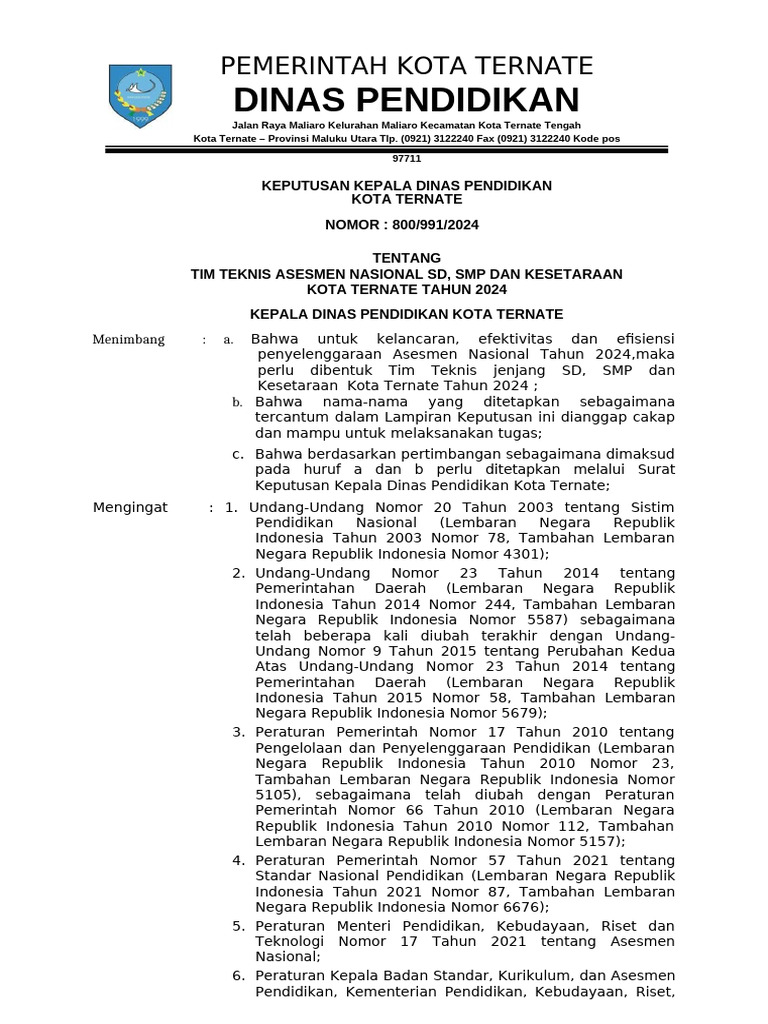 SK TIM TEKNIS ASESMEN 2024 | PDF