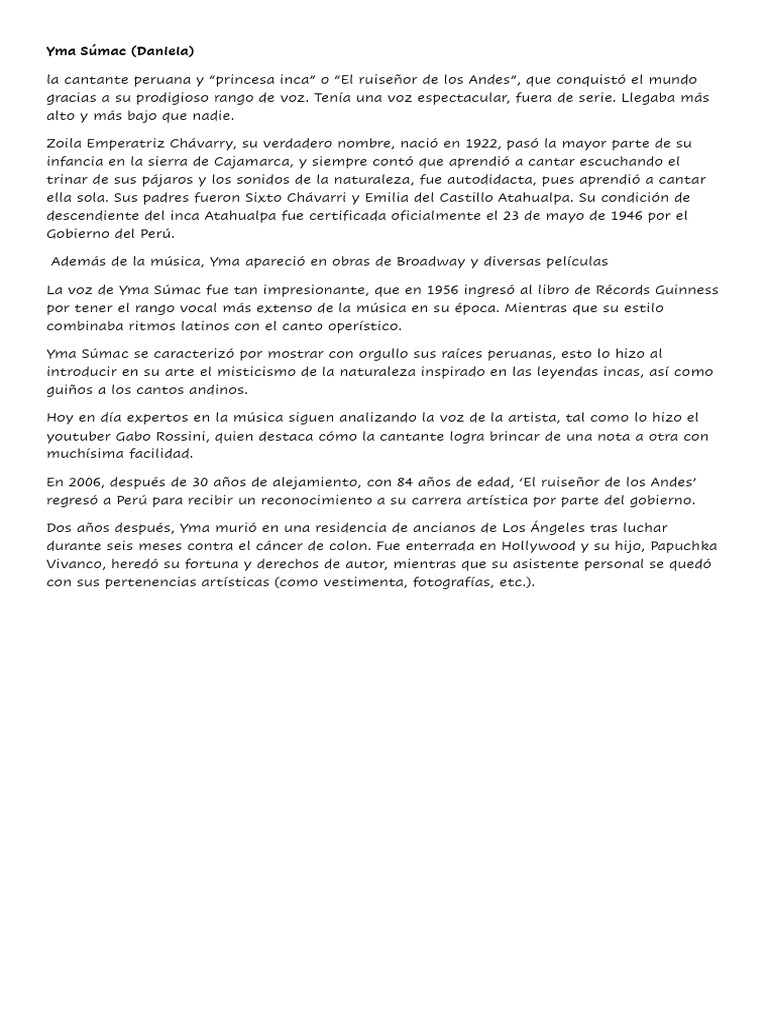 Ima Sumac (Daniela) | PDF