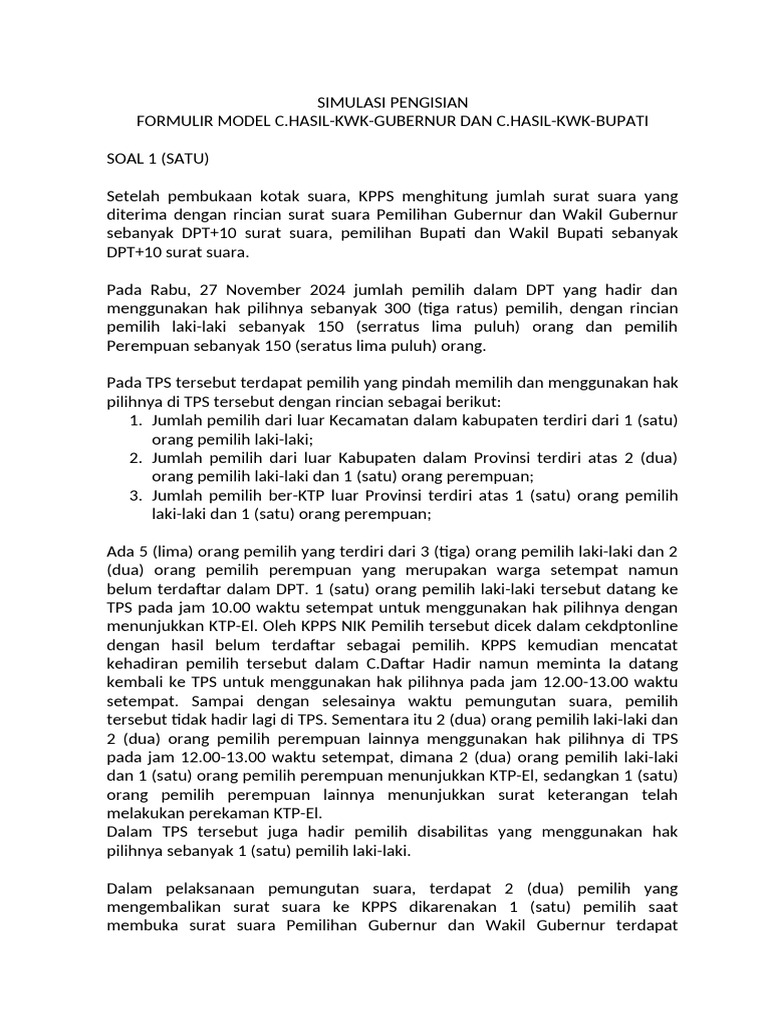 Soal 1 SIMULASI PENGISIAN MODEL C-KWK-1-1 | PDF