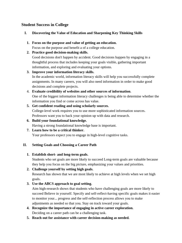 Student Success in College | PDF | Information Literacy | Goal