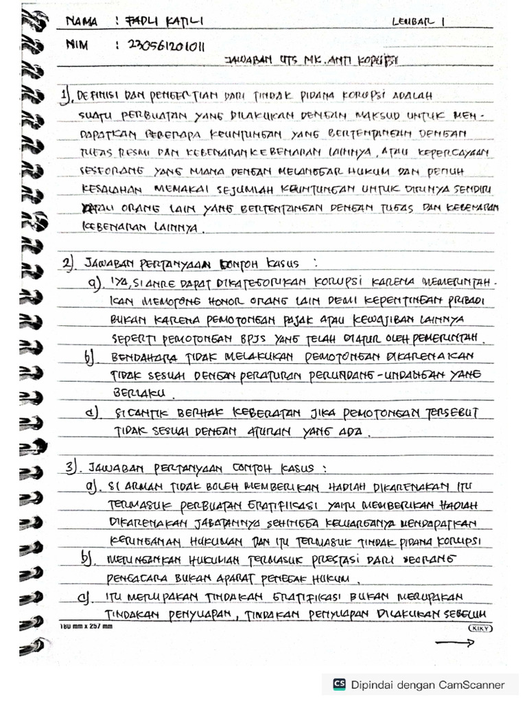 Jawaban Soal UTS M.K Anti Korupsi A.n FADLI KATILI | PDF