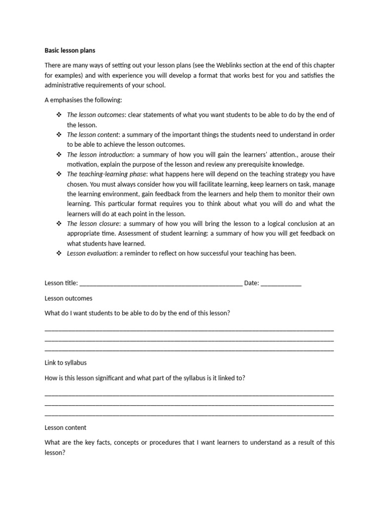 Basic Lesson Plans | PDF | Lesson Plan | Learning